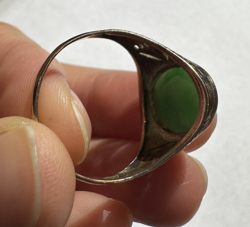 Antique 9K Yellow Gold Green Jade Jadeite Etched Filigree Signet Ring ...
