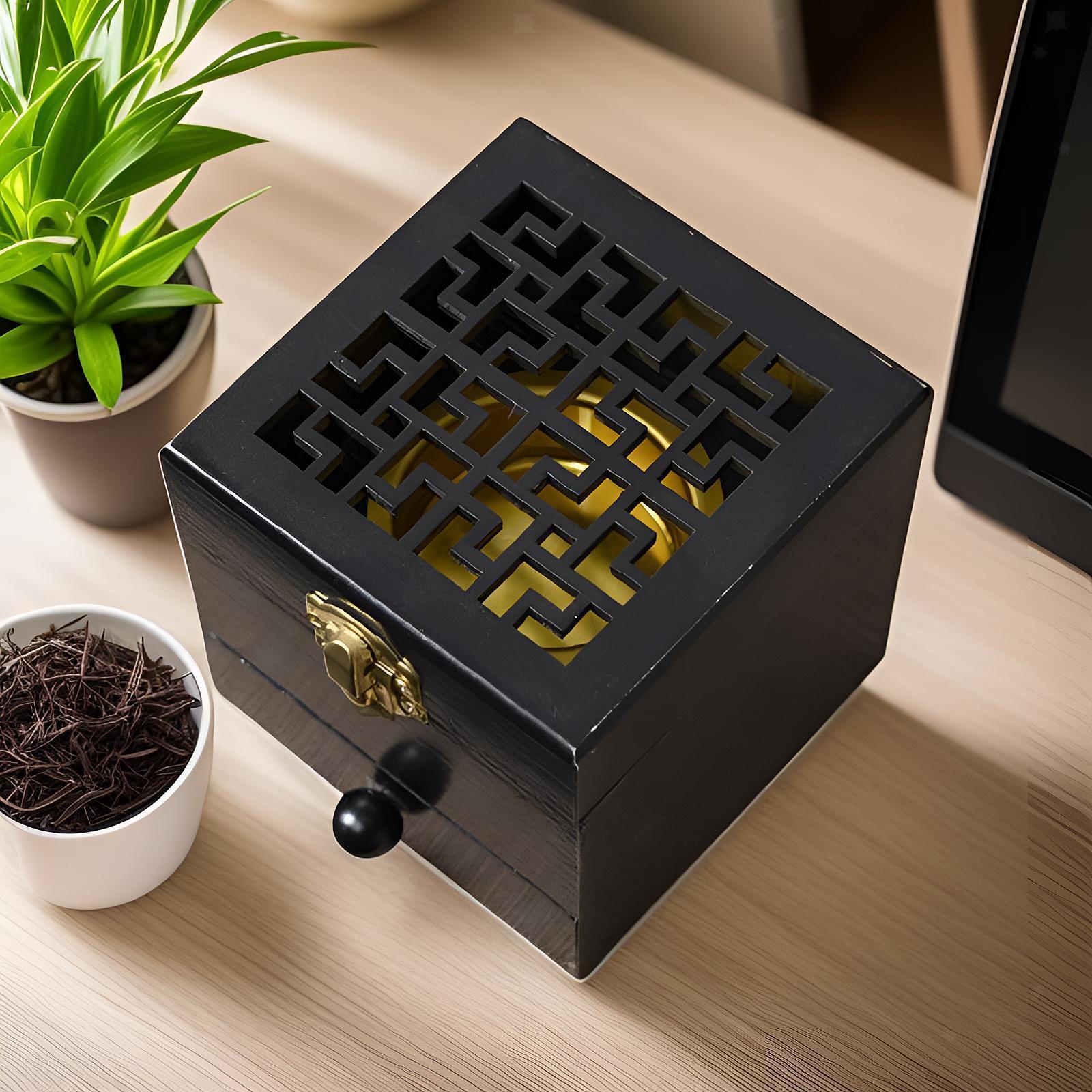 Cone Incense Holder Wood Incense Burner Box Wooden Censer with Drawer ...