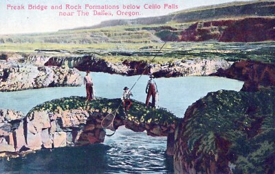 The Dalles Oregon Freak Bridge Rock Formations Celilo Falls Men Fishing ...