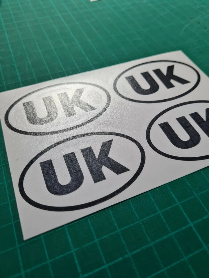 4 x Small UK Car Stickers - Black OR White Oval Self-Adhesive Vinyl New ...