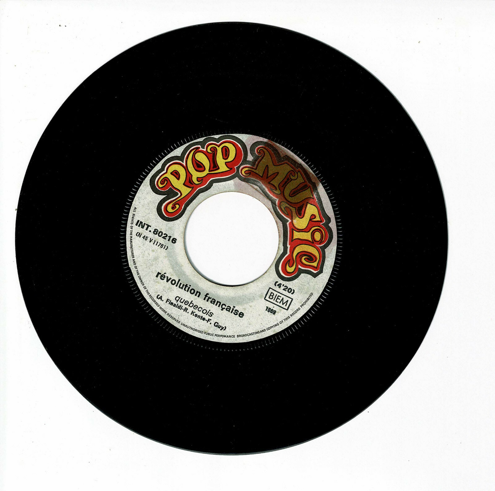 REVOLUTION FRANCAISE Vinyle 45T 7" SP QUEBECOIS - SHOO DO BE DO -POP ...