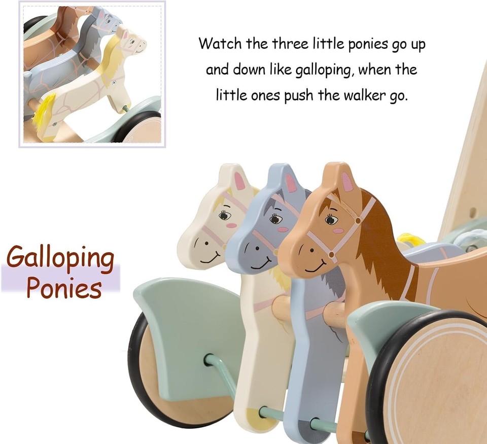 Wooden Baby Walker Boys Girls Ages 1 Galloping Ponies Push Pull ...