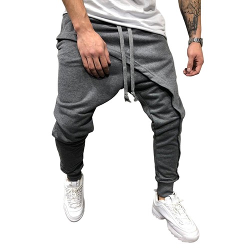 Men Harem Pants Elastic Waist Streetwear Lace-up Double Layer Pants Bottoms | eBay