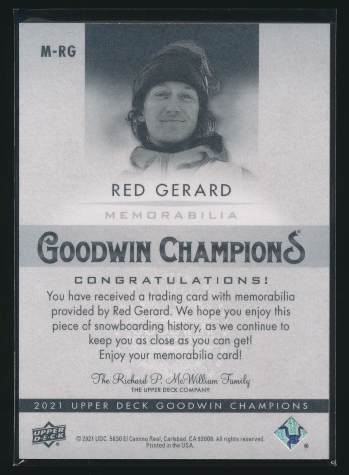 2021 Goodwin Champions Memorabilia Relic #M-RG Red Gerard Upper Deck | eBay