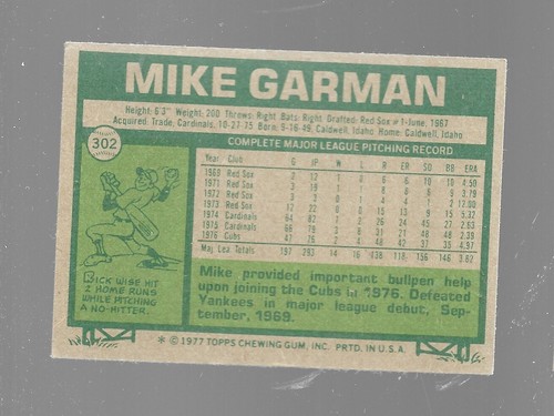 1977 Topps Mike Garman 302 Chicago Cubs Baseball Card | eBay
