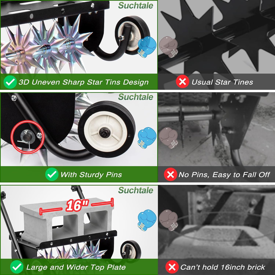 18-Inch Push Spike Aerator, Heavy Duty Rolling Lawn Aerator, Rotary ...