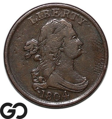 1804 Half Cent, Draped Bust, Spiked Chin, Scarcer Variety, Choice VF | eBay