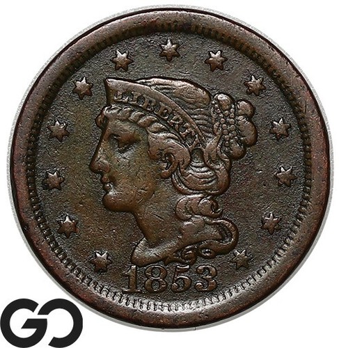 1853 Large Cent, Braided Hair, Choice XF Early Copper | eBay