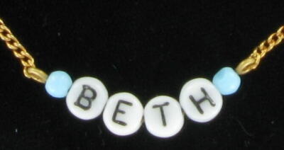 Beth - Name Necklace Gold Tone Blue Glass - Circa 1950-60 | eBay