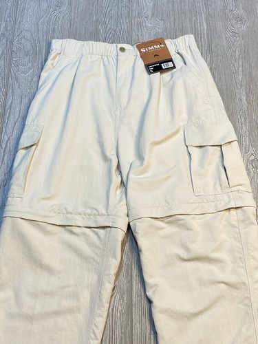 SIMMS Men’s Nylon Convertible Zip Off Fishing Cargo Pants Khaki Size ...