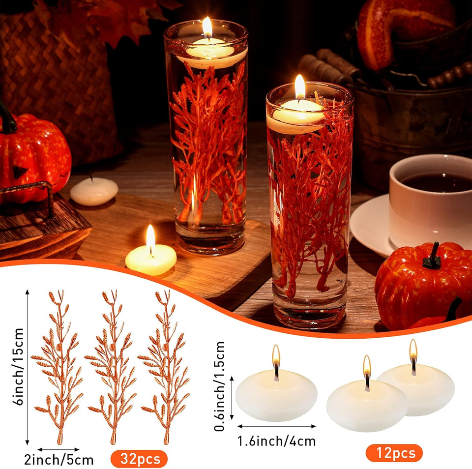 32 Pieces Faux Flowers for Floating Candles, 12 Unscented Floating ...