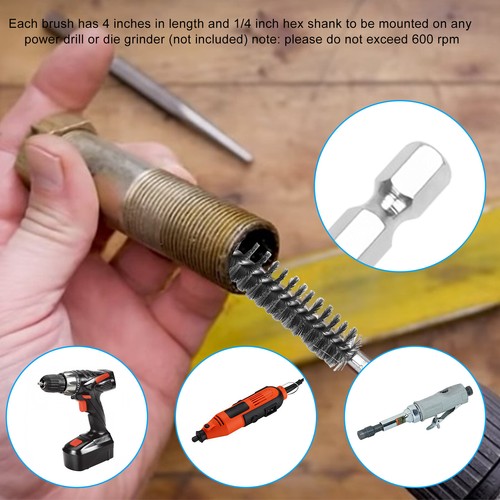 6Pcs 1/4" Hex Shank Stainless Steel Bore Cleaning Brushes 8-19mm for ...