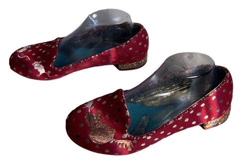 Irregular Choice Red Gold Glitter Twiskers Cat Chasing Mouse Flats Size ...