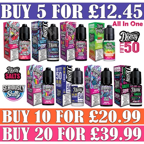 DOOZY 10ml Vape Juice Nic Salt Shot E Liquid All Flavour Nic 10mg 20mg ...