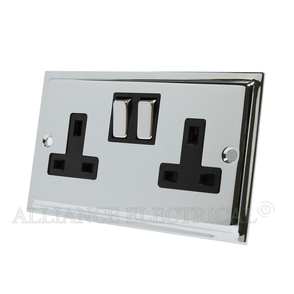 Slimline Polished Shiny Chrome Socket 2 Gang 13 Amp Double Plug Outlet ...