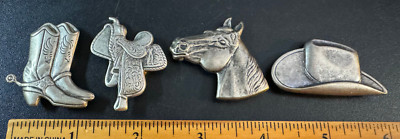 Western theme metal button covers - boots saddle cowboy hat horse head ...