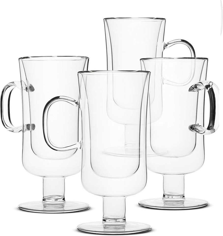 Pristine 10oz Double Wall Glass Irish Coffee Mugs - Set of 4 for ...