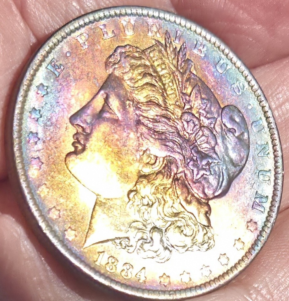 1884-O Morgan Silver Dollar Rainbow Toned AU-BU Gorgeous Color | eBay