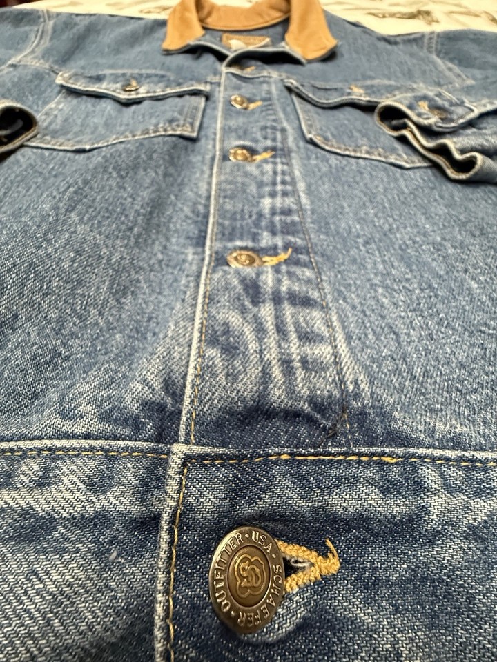 Schaefer Outfitter Vintage Men Denim Trucker Jacket- Leather Collar ...