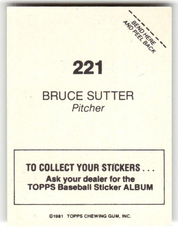 1981 TOPPS STICKERS #221 BRUCE SUTTER ST. LOUIS CARDINALS | eBay