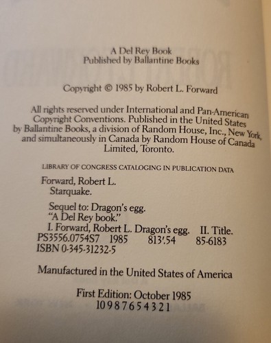 Starquake - Robert L Forward - HC - First Edition / Print / Full ...