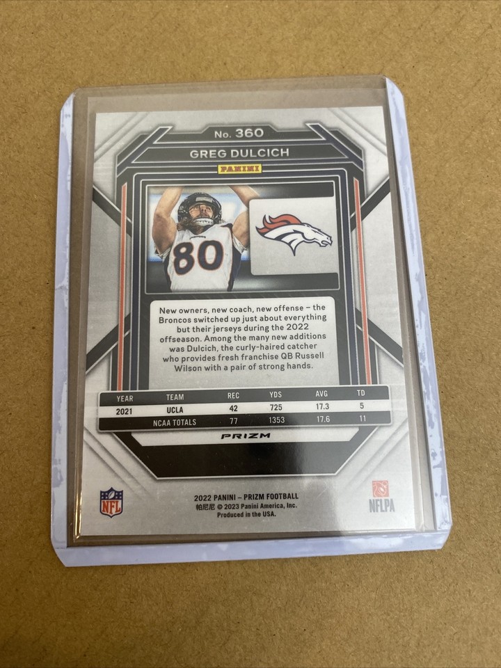 2022 Panini NFL Prizm Greg Dulcich Green Prizm #360 Denver Broncos RC ...