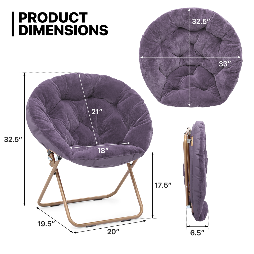 2 Pcs Folding Comfy Saucer Chair Home Relaxation Faux Fur Cozy Moon ...