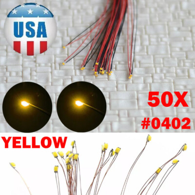 50PC Pre Wired Yellow #0402 SMD LEDs Lighting Kits Pre-soldered Micro ...