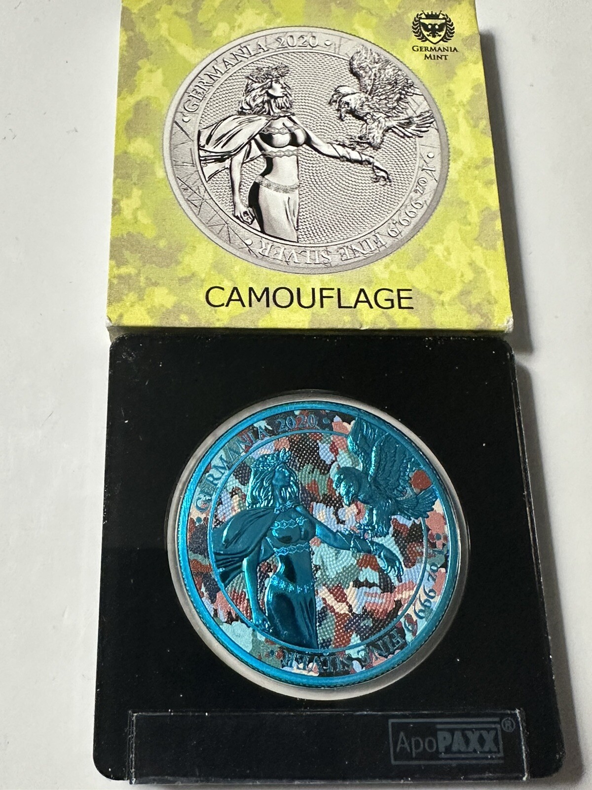 2020 1 Oz 9999 Fine Silver 5 Mark Camouflage Colorized Germania Edition ...