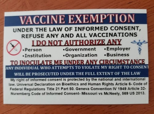 Vaccine Exemption Card | eBay