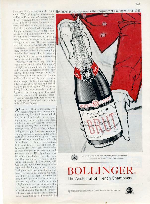 1960 Bollinger PRINT AD Brut Aristocrat of French Champagne 1953 ...