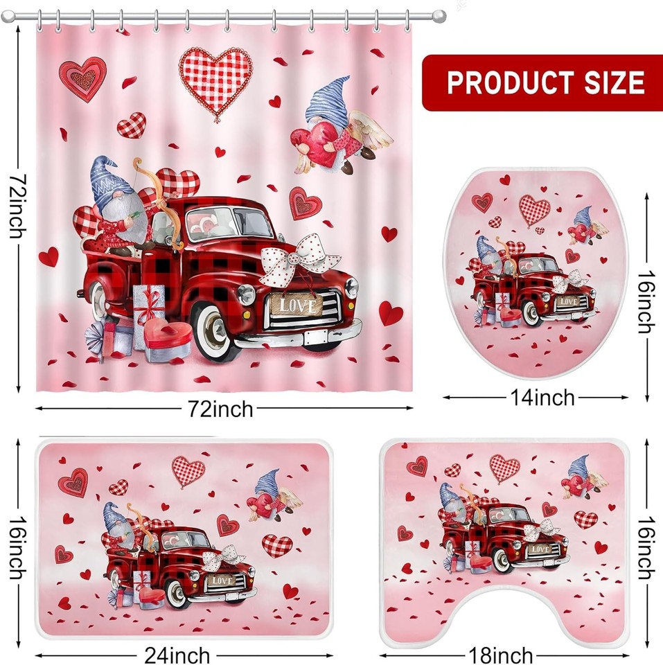 Valentines Shower Curtain Sets,Pink Gnome Farmhouse Day Pink | eBay