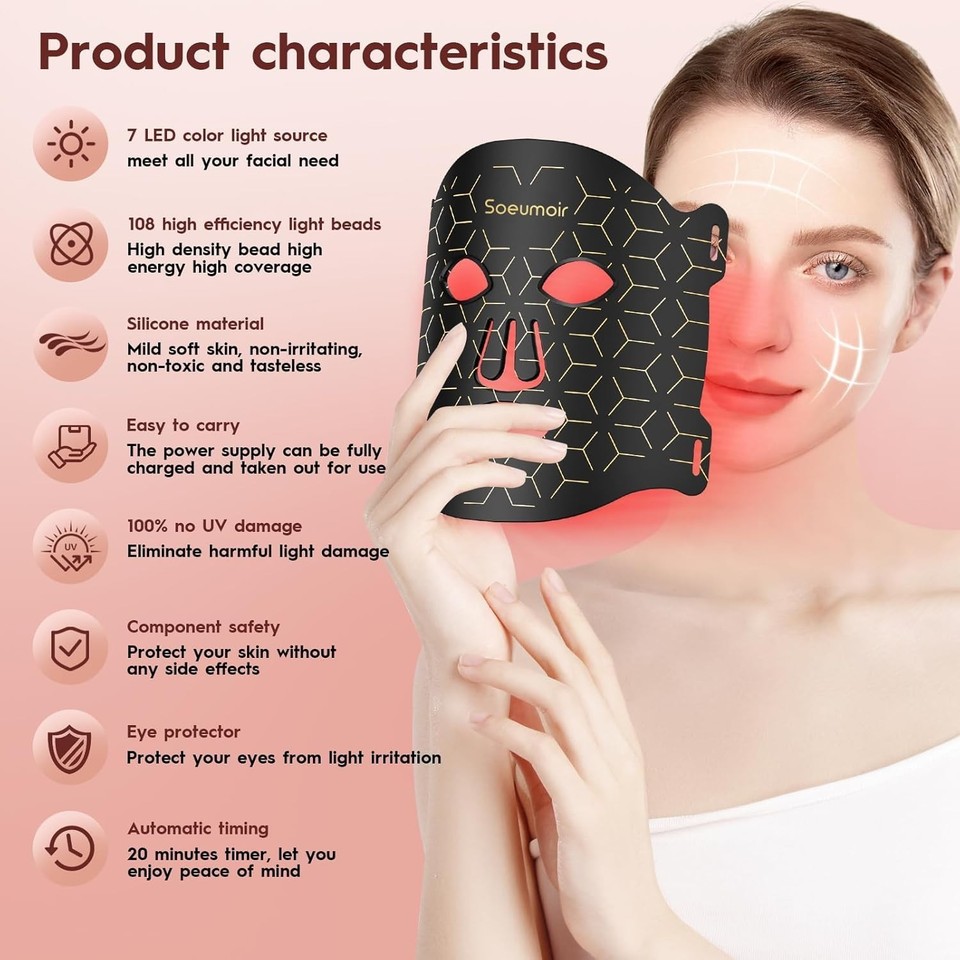 LED Face Mask - Red Light Therapy Mask for Acne, Reduces Fine Lines ...