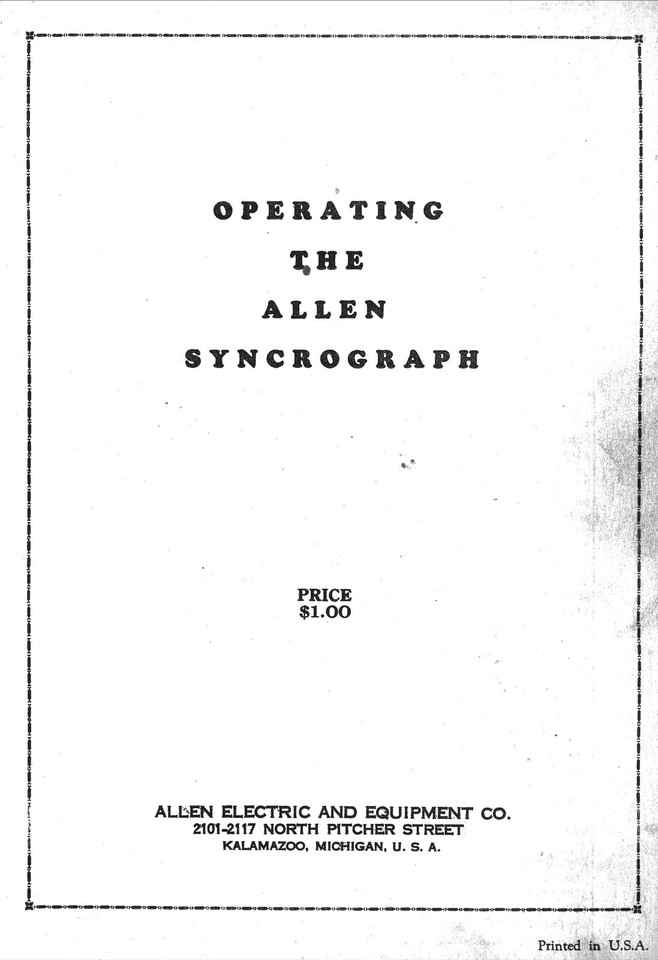 Allen Electric Co Syncrograph Distributor Tester Owners Manual Tune-up ...