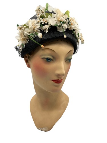 Vintage 50s floral cloche straw Easter bonnet hat | eBay