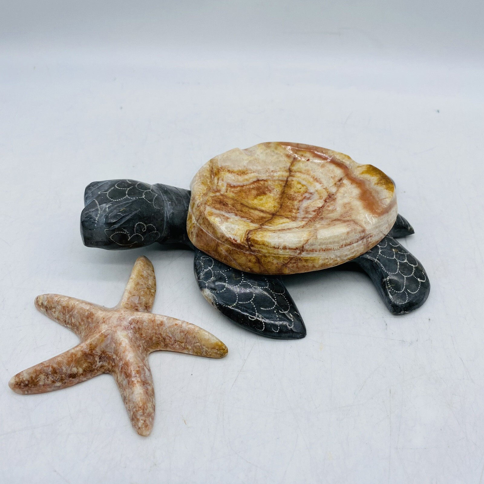 Hand Carved Marble Turtle Ashtray/Trinket/Jewlery Dish With Starfish ...
