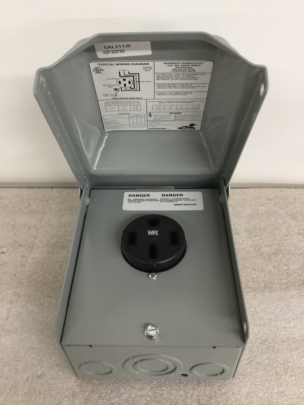 Midwest U054P Outdoor Power Outlet 50 Amps Receptacle 120/240V Surface ...