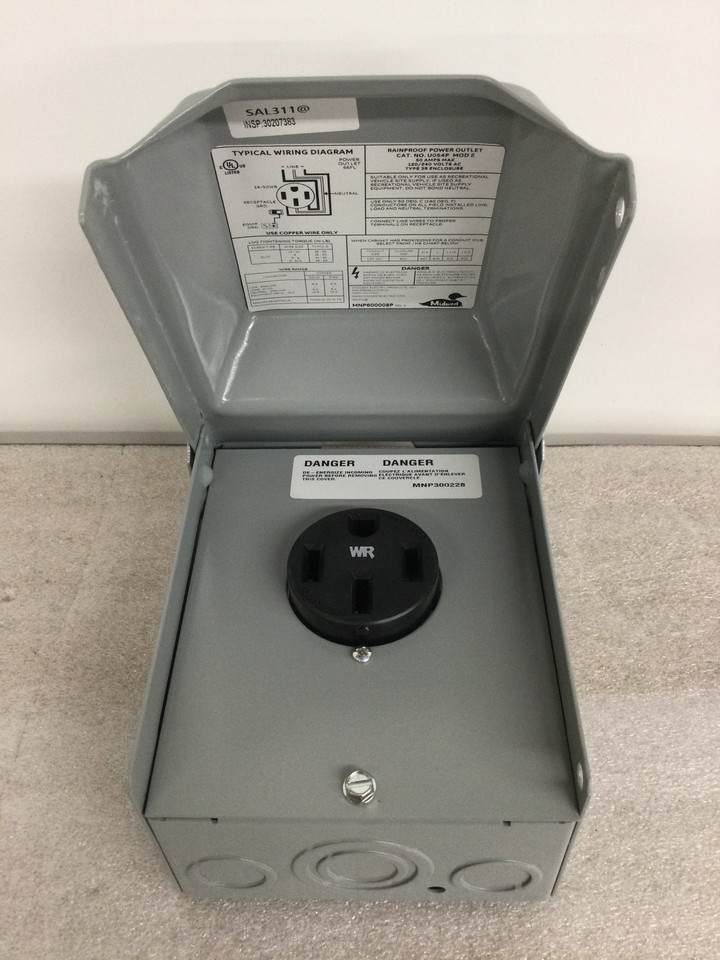 Midwest U054P Outdoor Power Outlet 50 Amps Receptacle 120/240V Surface ...