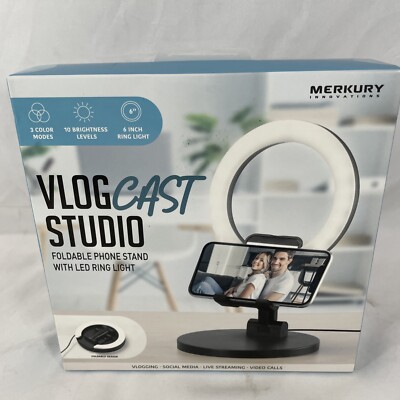 Merkury Vlog Cast Studio Kit Remote-Stand- And LED Ring Light Vlogger ...