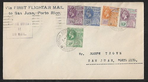 BRITISH GUIANA TO PUERTO RICO AIR MAIL 45c RATE ON COVER 1929 | eBay