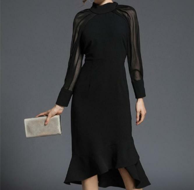 Women Slim Fit Long Sleeve Evening Fashion Formal Stand Collar Fishtail ...