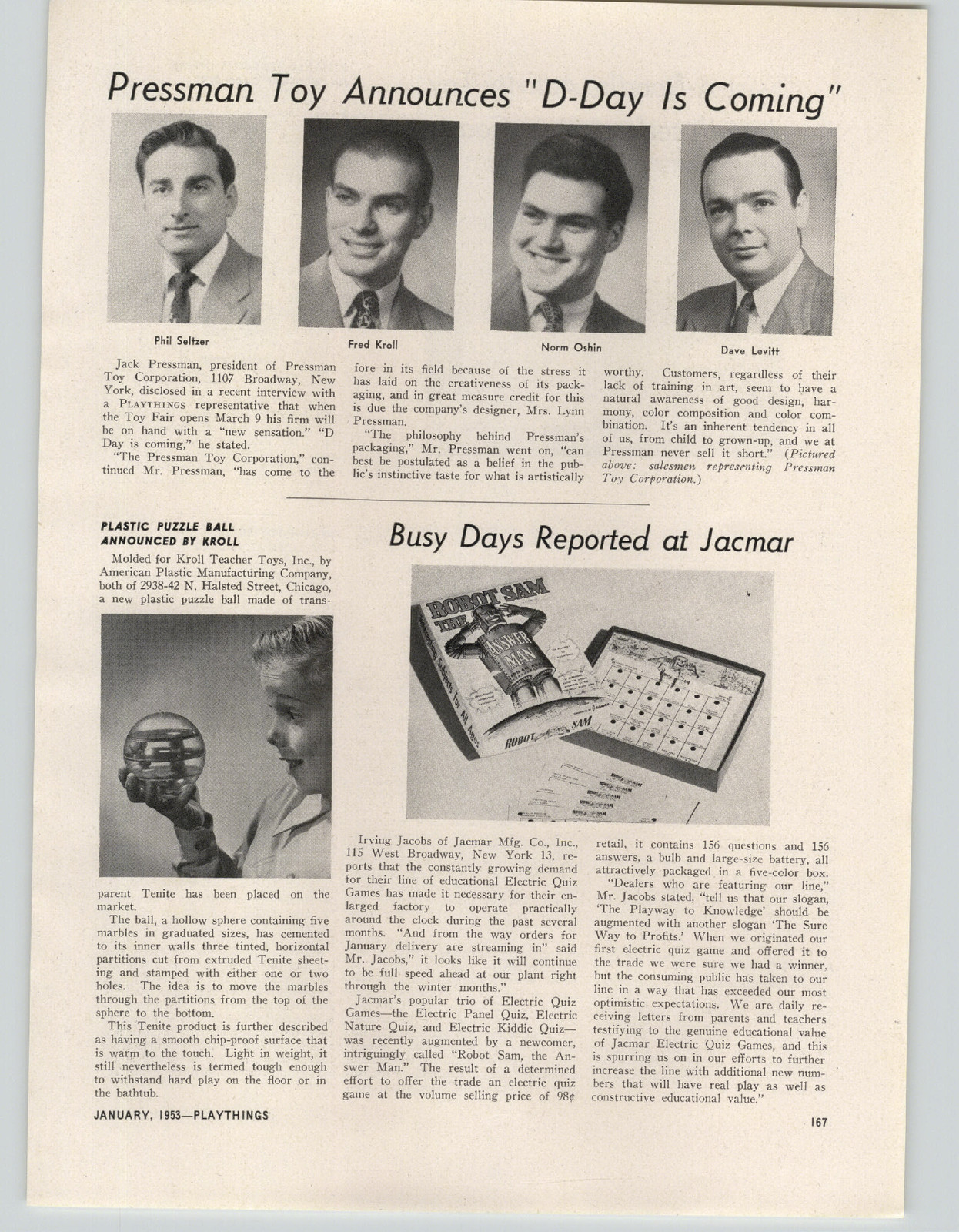 1953 PAPER AD Article Jacmar Robot Sam The Answer Man Game Kroll Puzzle ...