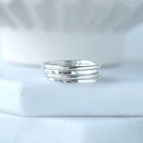 Thin Hammered Silver Stacking Rings Sterling Silver Simple Texture ...