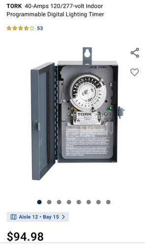 TORK 1109A-O 120-277V 40A Multi-Volt Mechanical Lighting Switch Timer ...