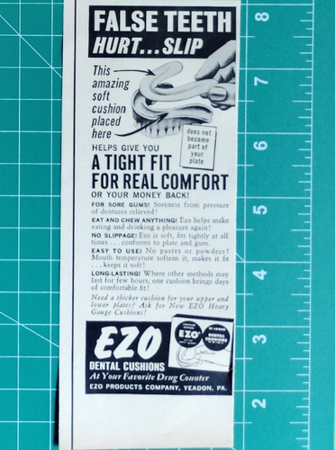 Vintage 1964 Ad Ezo Dental Cushions For False Teeth Tight Fit Or Money ...