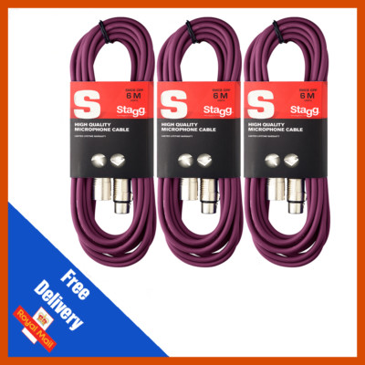 3 x Stagg 6m Purple Microphone Cable Lead XLR Mic Quality Band DJ ...