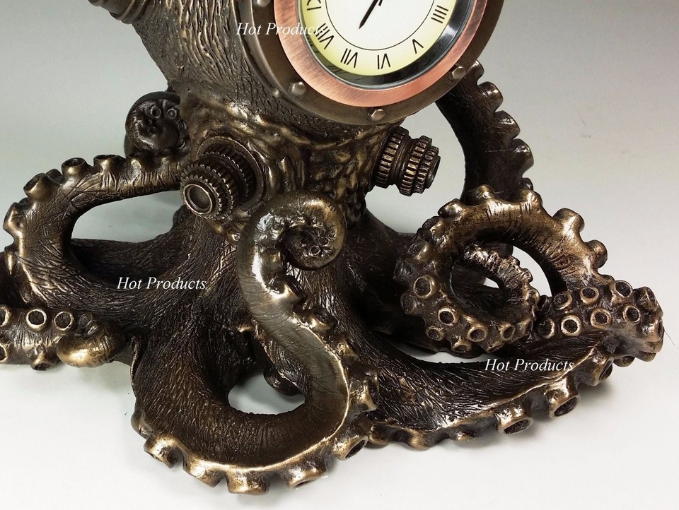 Nautical Steampunk Octopus Desk Mantle Clock Diving Helmet Statue ...