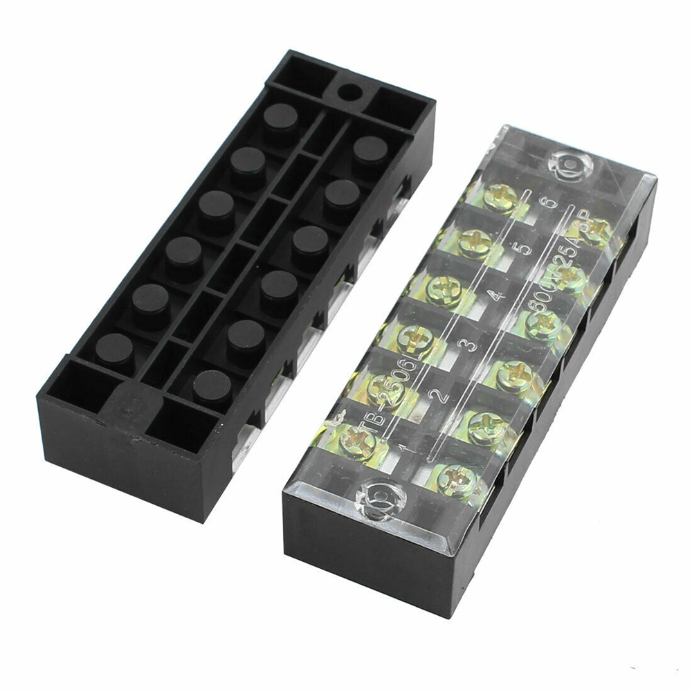 6-Position 25A 600V Barrier Dual Row Terminal Block/Strip w/Cover RoHS ...