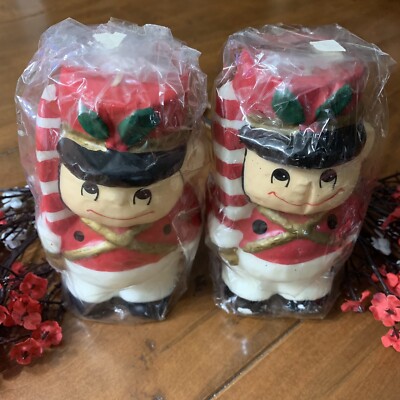 2 Christmas Toy Soldier Candles With Candy Cane Shaped Wax Candle 5 1/2 ...