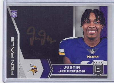 2020 Elite Pen Pals JUSTIN JEFFERSON SP Rookie Auto Gold On Black ...